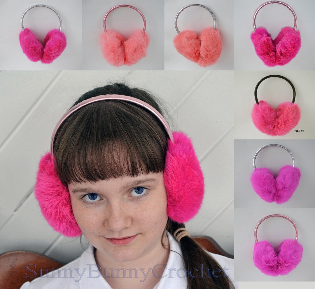 Real Fur Earmuffs, Rabbit Fur Ear Warmer, Pink Earmuffs, Large Ear ...
