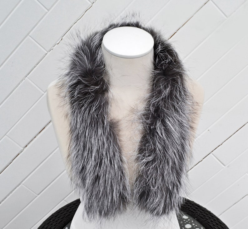 READY to SHIP Real Silver Fox Fur Trim Hood, Fur Collar Trim, Fox Fur ...