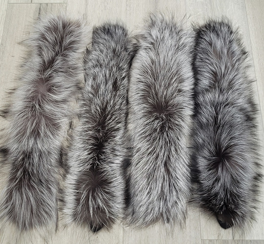 BY ORDER 60cm Real Silver Fox Fur Trim Hood, Fur Collar Trim, Fox Fur ...