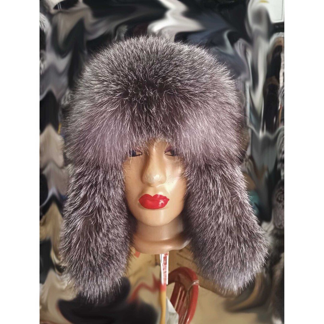 BY ORDER Men Silver Fox Fur Hat, Real Leather Fox Fur Hat, Aviator Hat ...