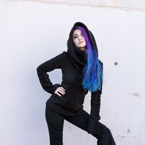 Black Sweatshirt Fleece Top. Winter Hooded Top. Cowl Polar - Etsy Canada