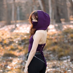Purple Face Mask Hooded Crop Top. Ninja Hooded Top. Pixie Dust Mask ...
