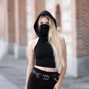 Face Mask Hooded Crop Top. Ninja Hooded Top. Festival Dust Mask Hooded ...