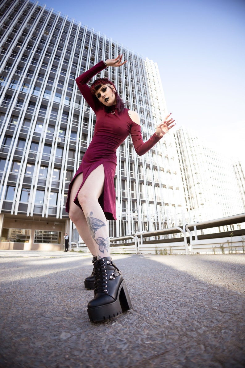 Gothic Black Winter Dress. Pixie Dress. Long Sleeve Split - Etsy