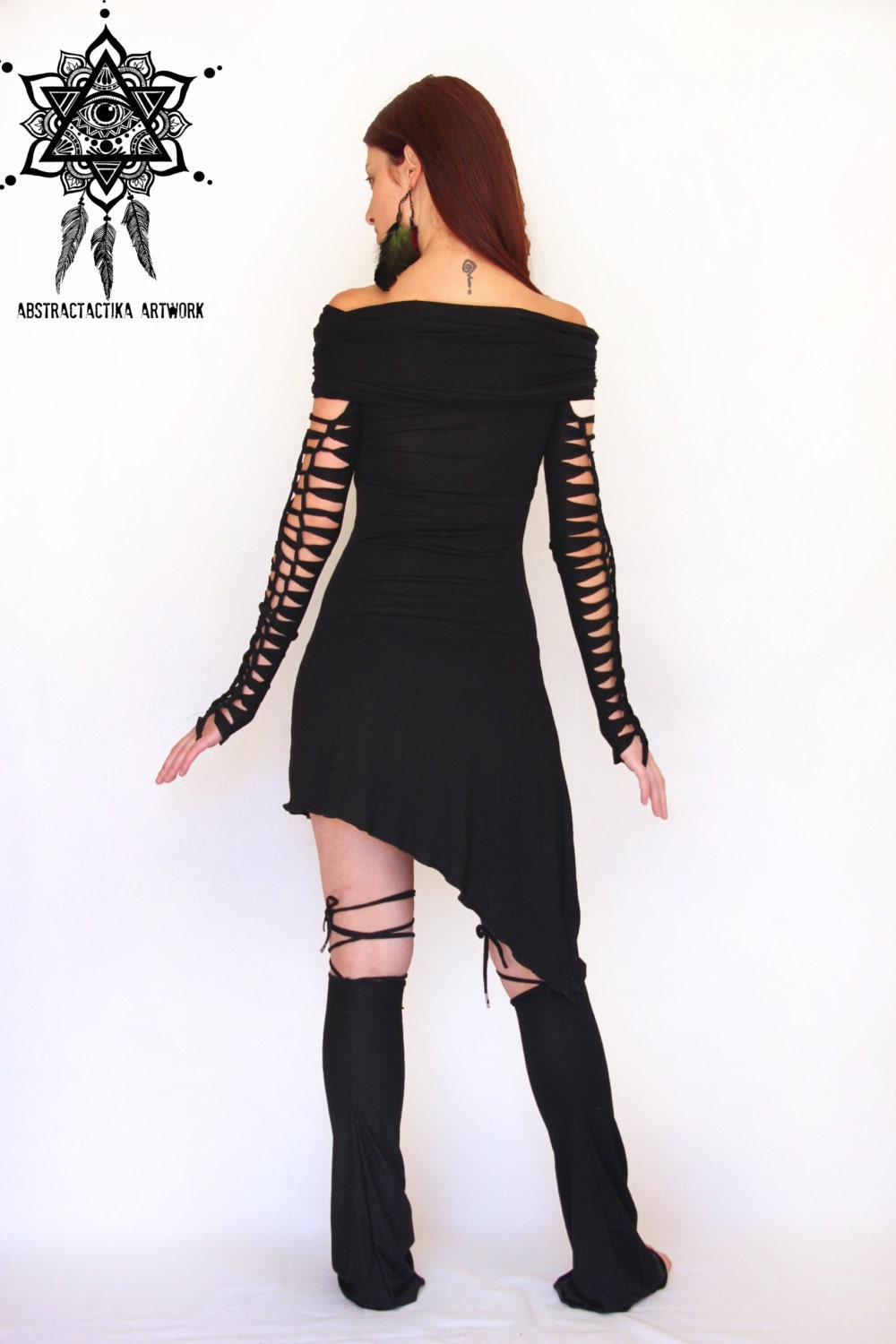 Gothic tunic dress. Braided goth dress. Cowl neck dress, fantasy dress ...