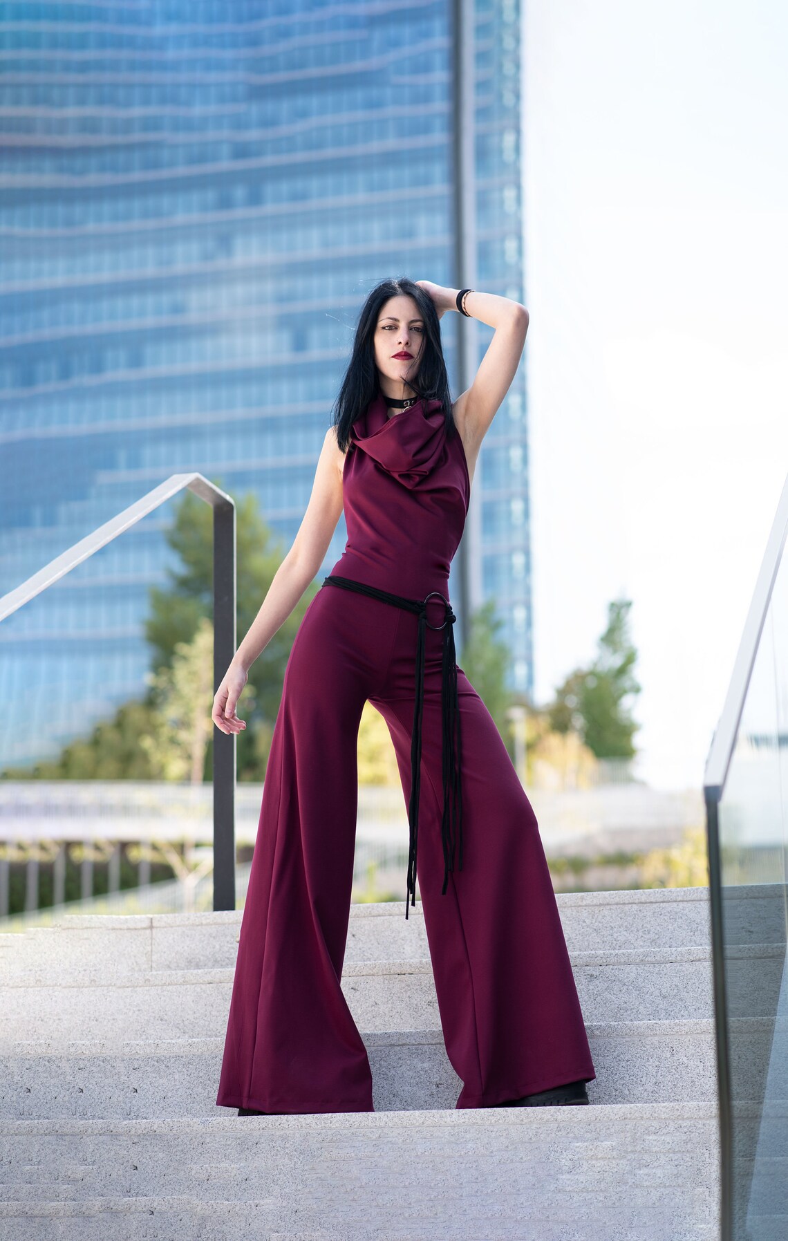 Open Back Black Jumpsuit Goth Wide Leg Romper Yoga Romper - Etsy