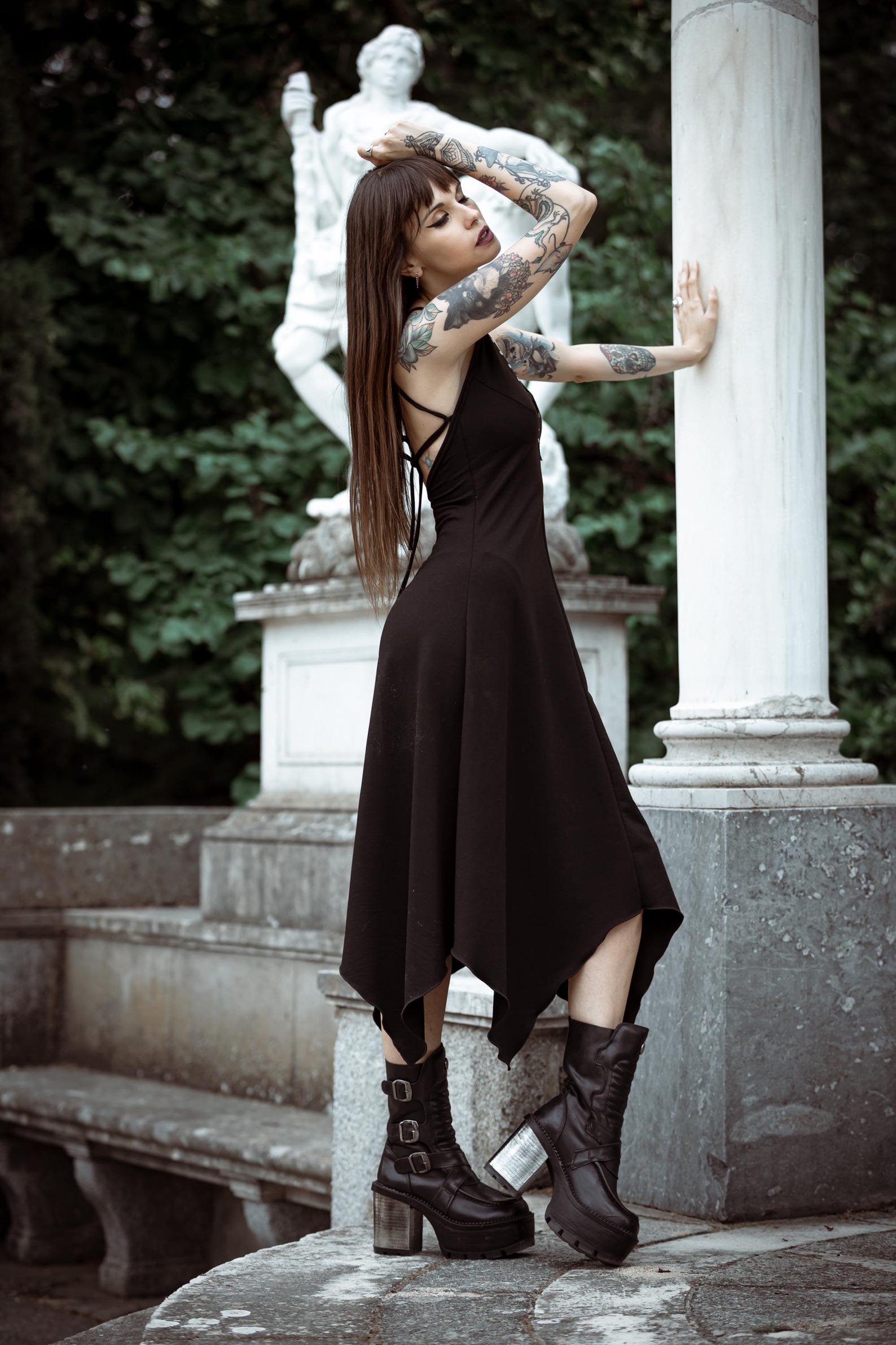 Black V-neck Maxi Open Back Dress. Dark Boho Witch Halter Dress. Goth ...