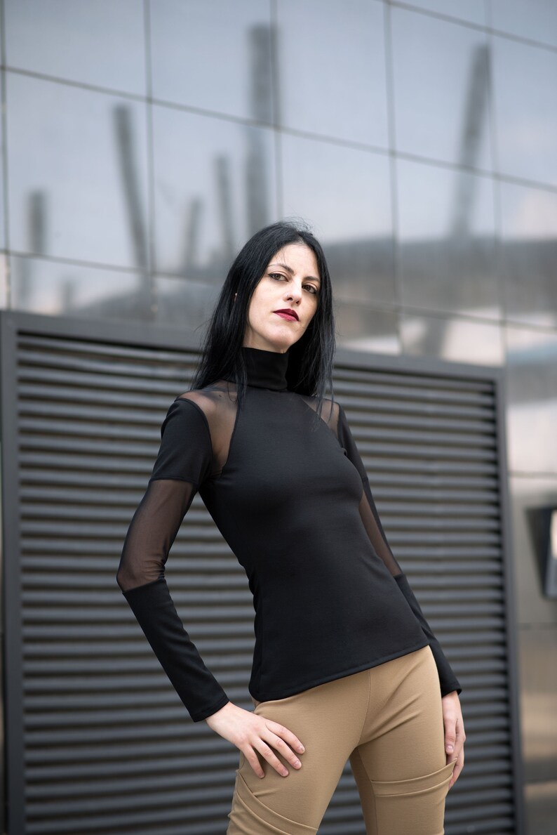 Mesh Mock Neck Futuristic Top. Long Sleeve Goth Top. Gothic - Etsy
