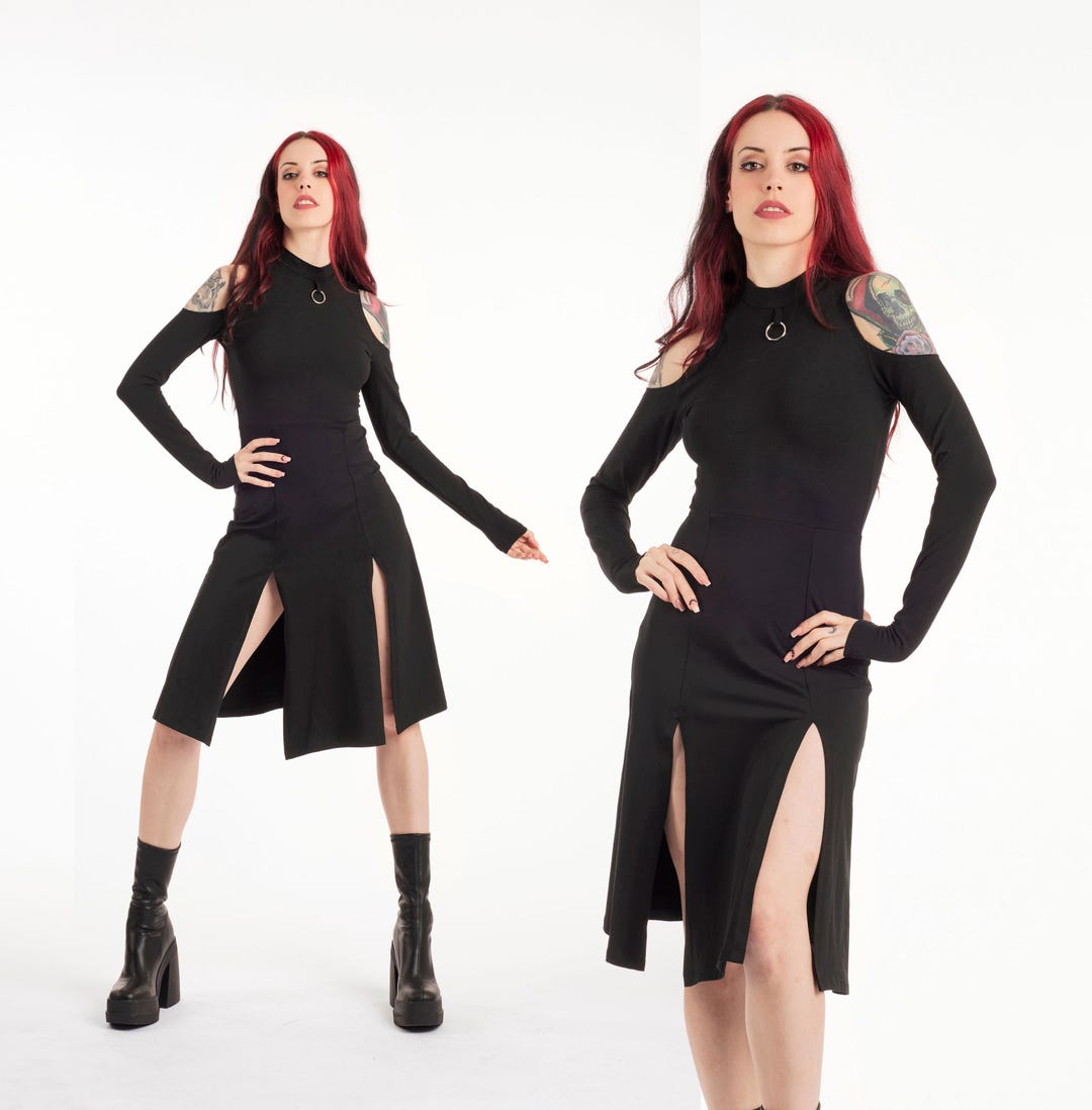 Goth Sleeve Split Midi Dress, Goth Clothes, Grunge Clothing, off ...