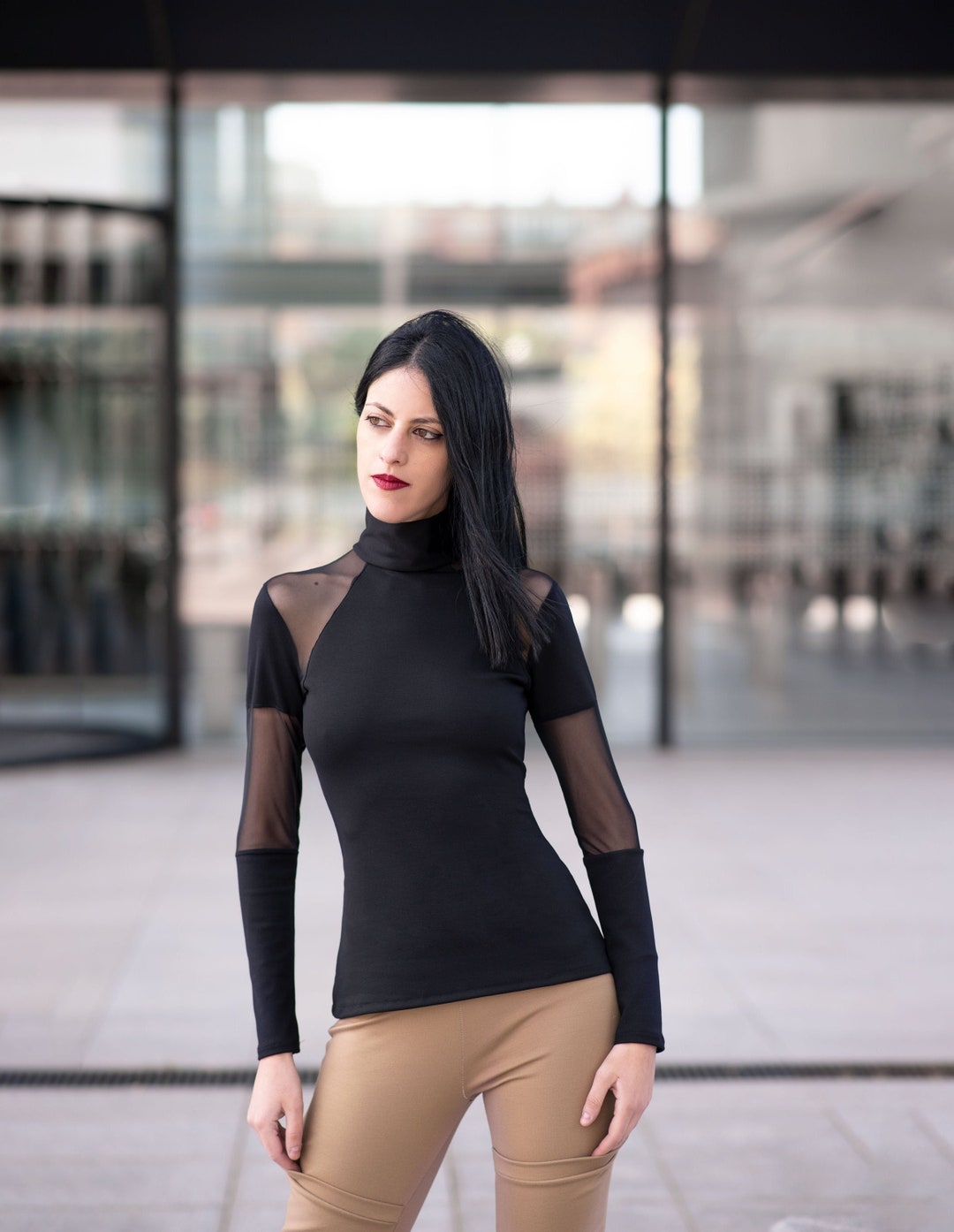 Mesh Mock Neck Futuristic Top. Long Sleeve Goth Top. Gothic Winter Neck ...