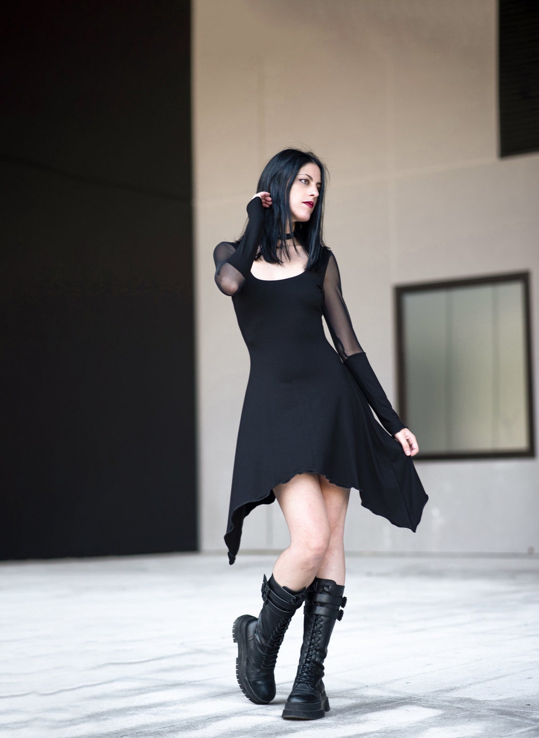 Mesh Tunic Goth Dress. Black Long Sleeve Sheer Dress. Elven Dress ...