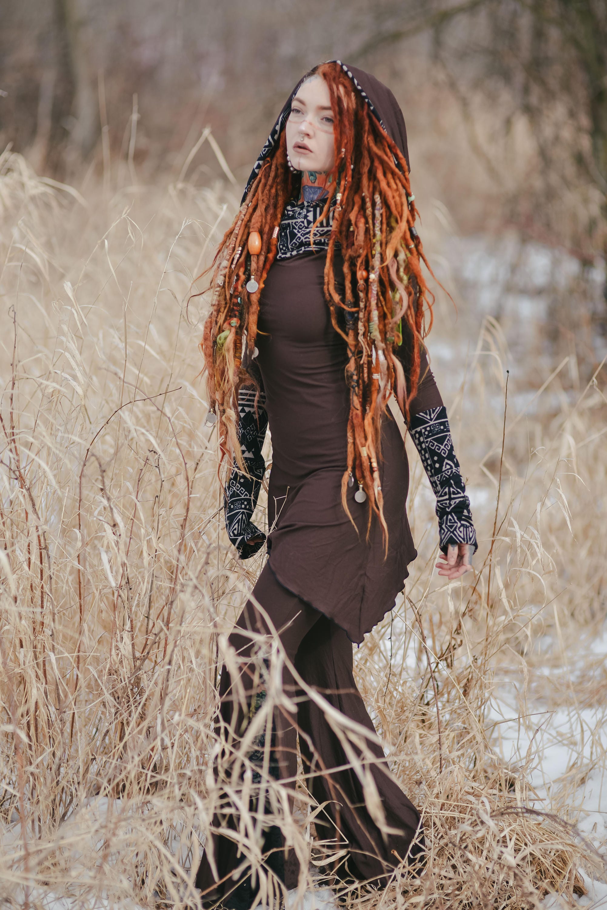 Hooded elven dress. Dress with hood. Boho dress. Forest dress. Fitted ...