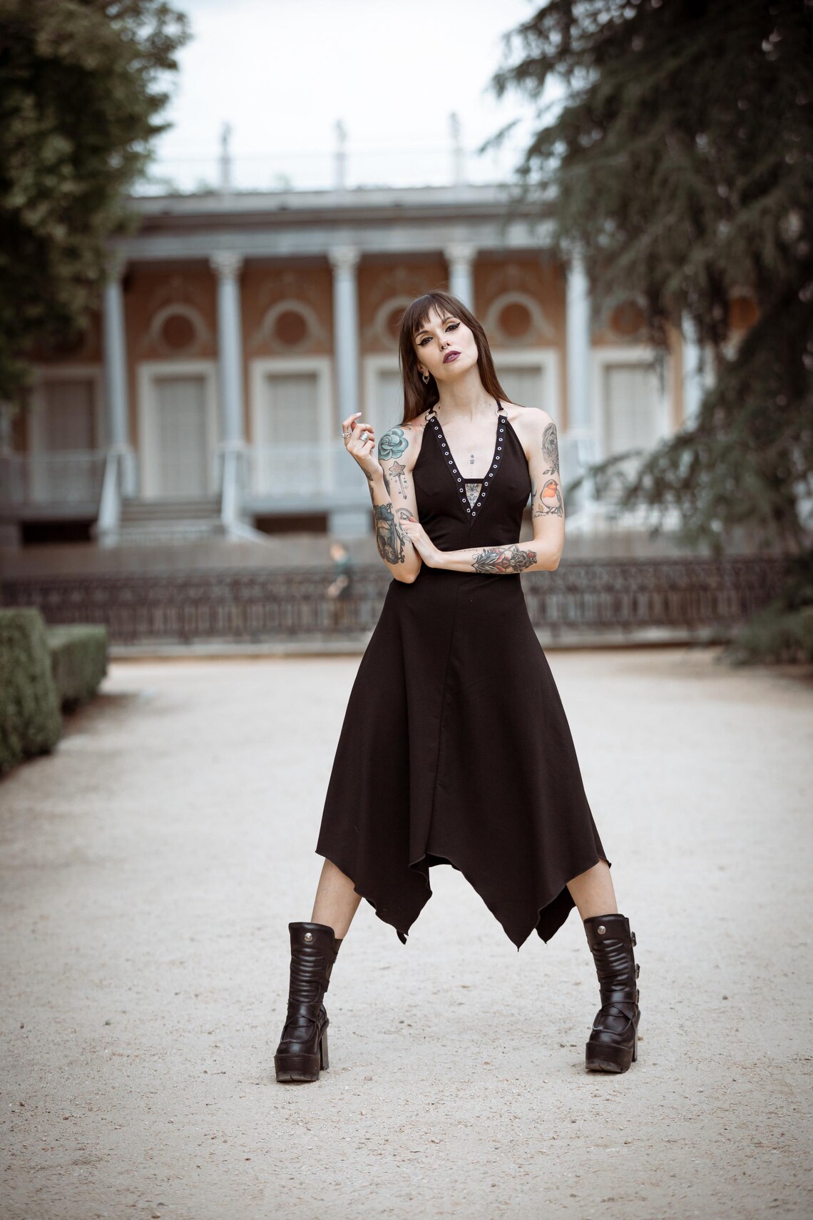 Black V-neck Maxi Open Back Dress. Dark Boho Witch Halter Dress. Goth ...