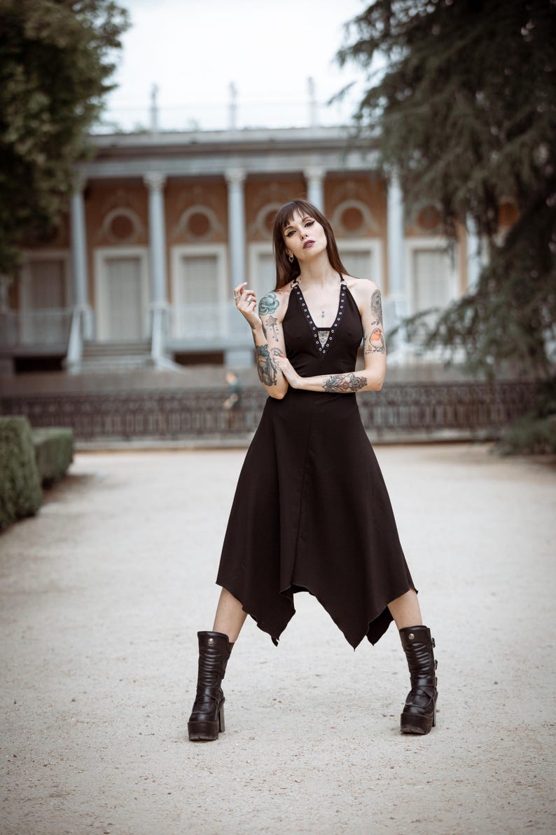 Black V-neck Maxi Open Back Dress. Dark Boho Witch Halter Dress. Goth ...