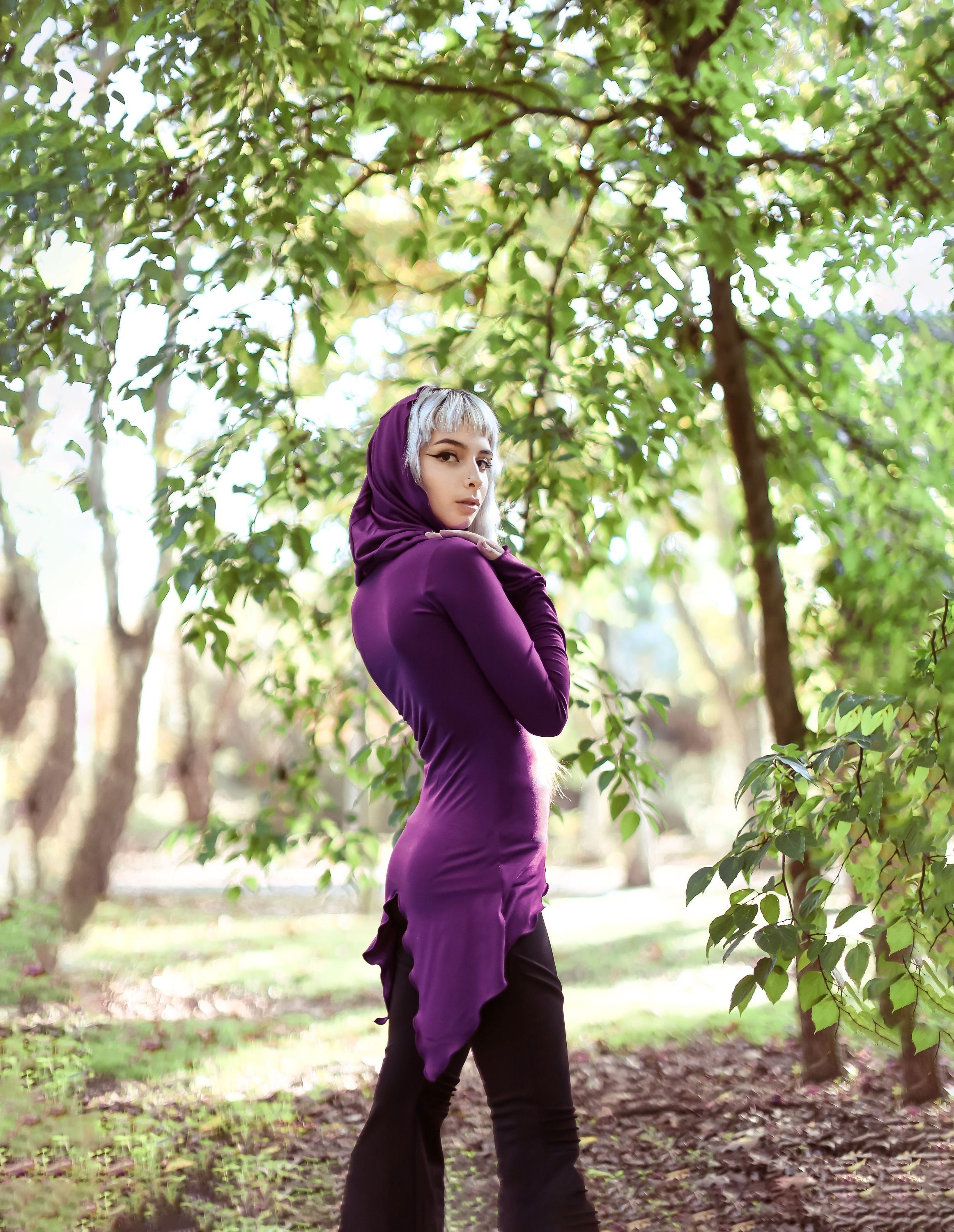 Purple Hooded pixie top. Goth dress. Pixie tunic dress. Fairy dress ...