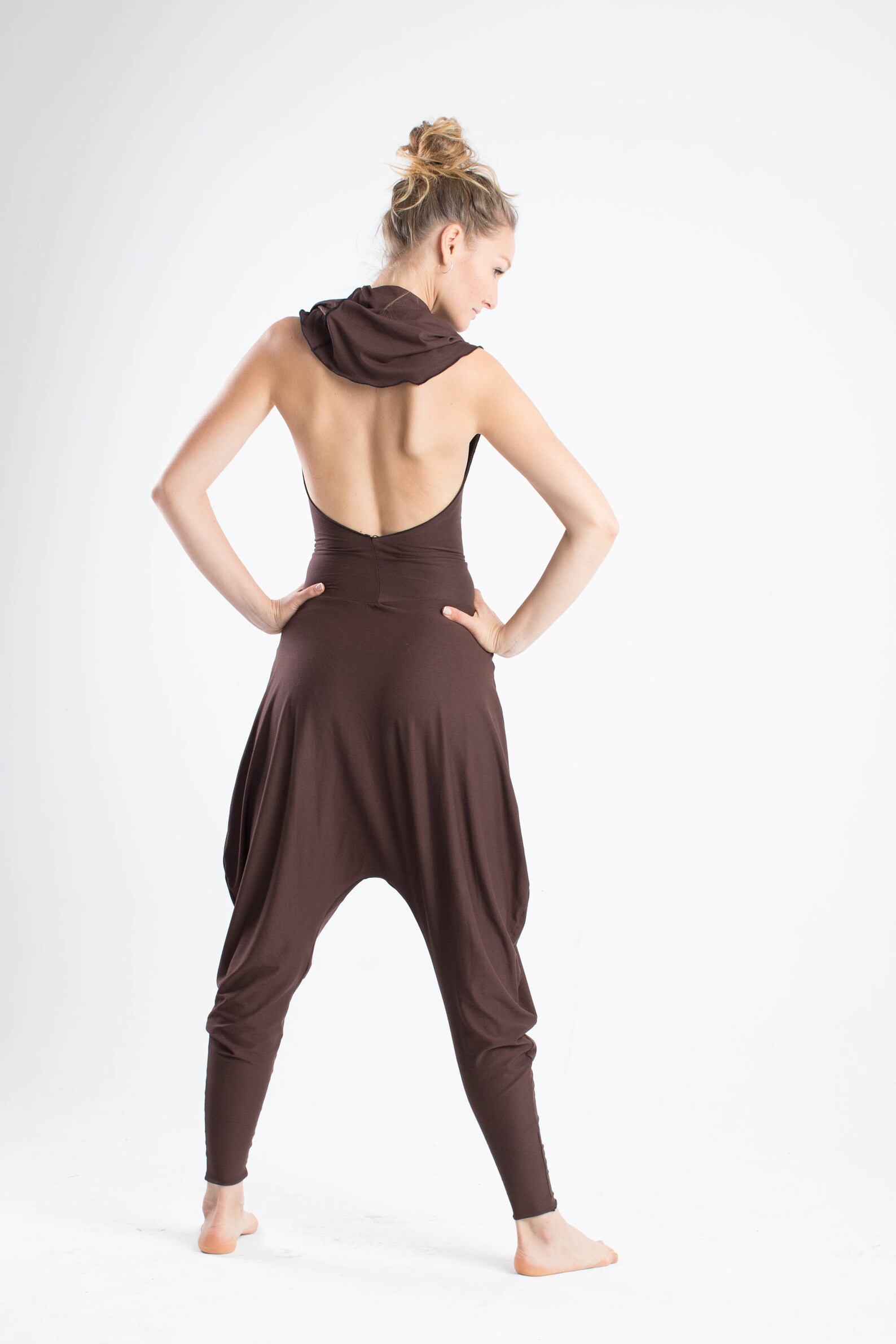 Hooded jumpsuit yoga romper backless bodysuit baggy - Etsy España