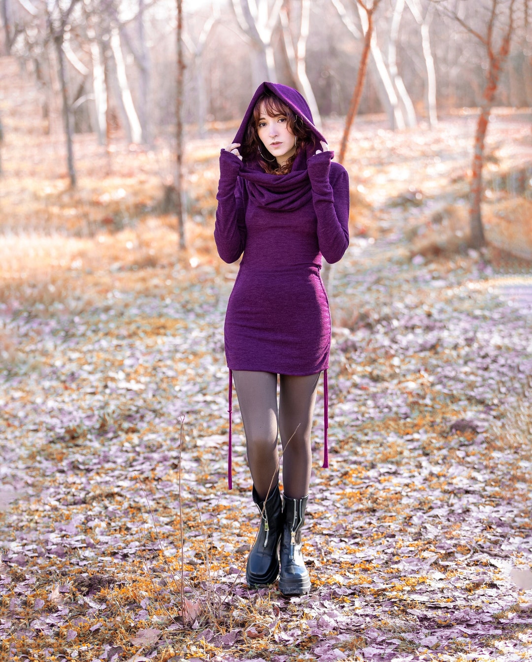 Hooded Sweater Dress Convertible in Top. Hooded Elven Tunic Dress. off ...