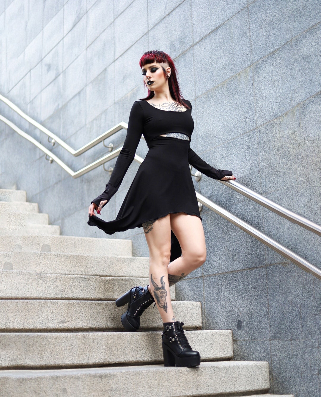 Long Sleeve Tunic Pixie Dress With Thumbholes. Elven Winter Dress. Goth ...