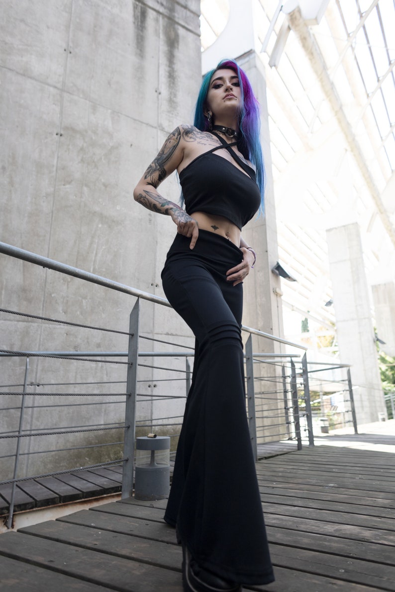 Hight Waist Bell Bottom Pants With Pockets. Goth Black Flare - Etsy