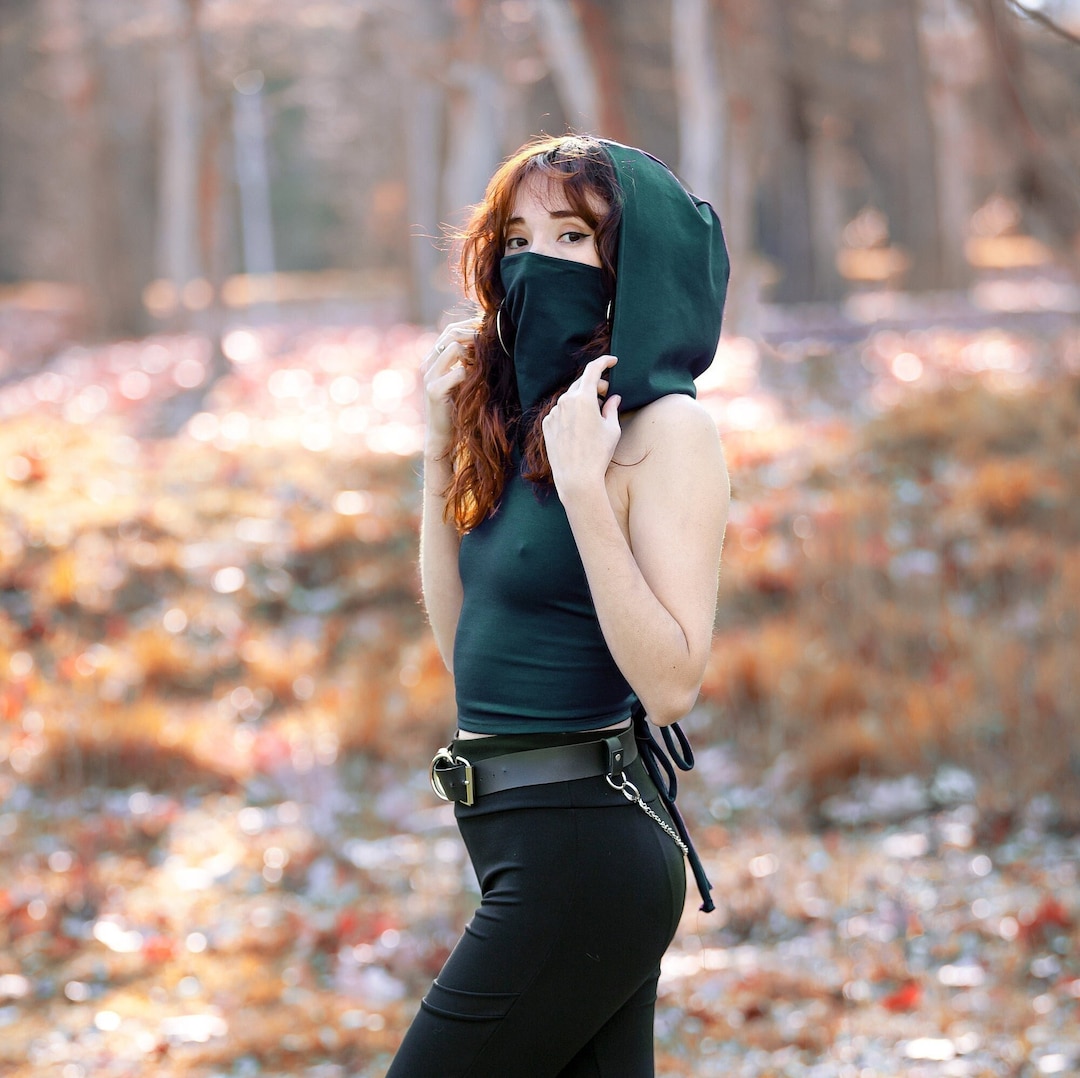 Teal Face Mask Hooded Crop Top. Ninja Hooded Top. Festival Dust Mask ...