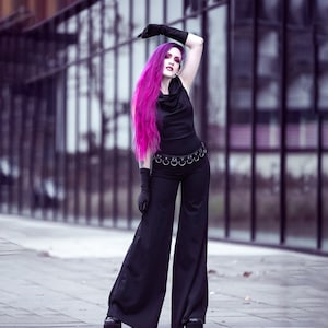 Open Back Black Jumpsuit, Goth Wide Leg Romper, Yoga Romper, Hooded ...