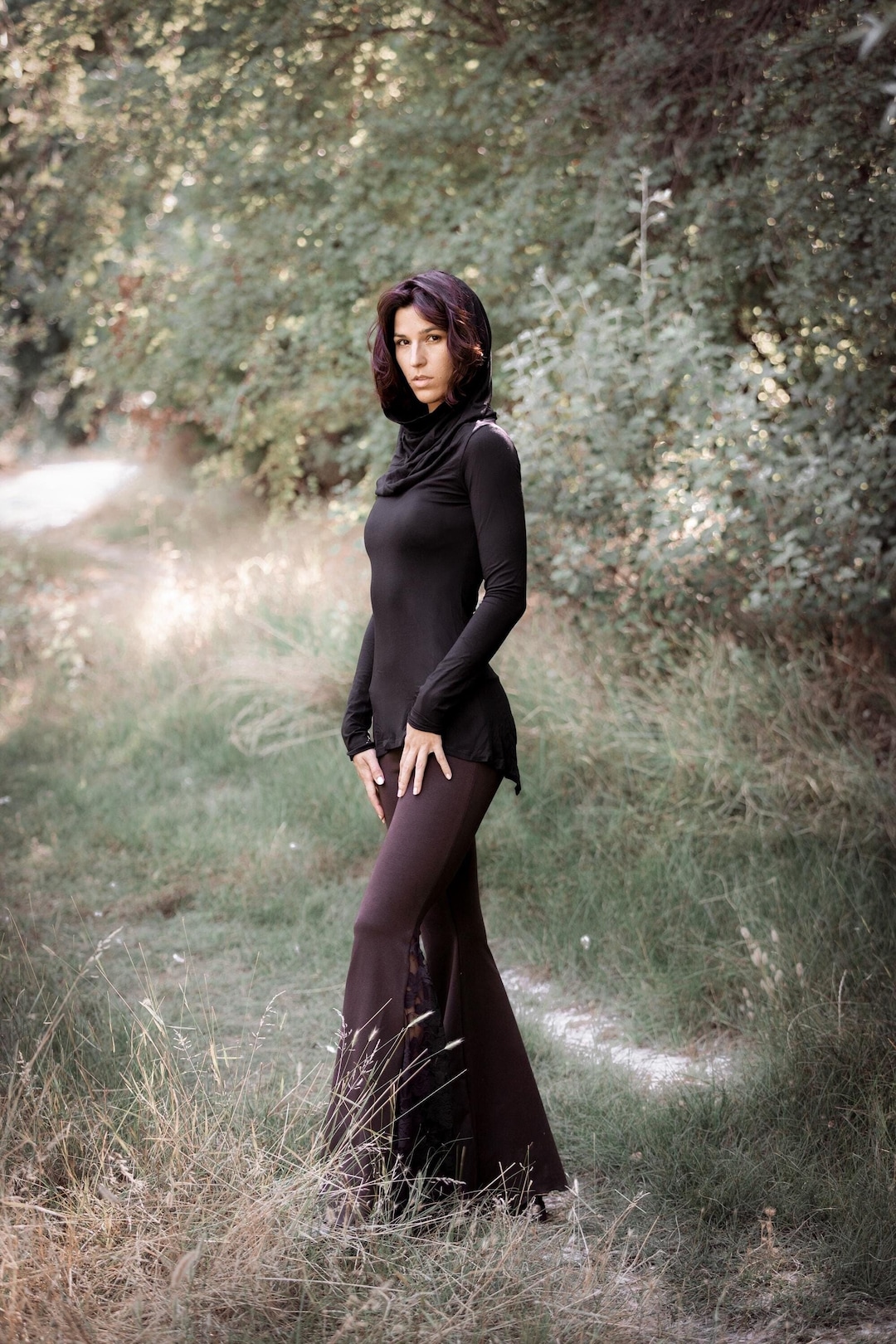 Black Elegant Cowl Neck Top. off the Shoulder Tunic. Pixie Hooded Tunic ...