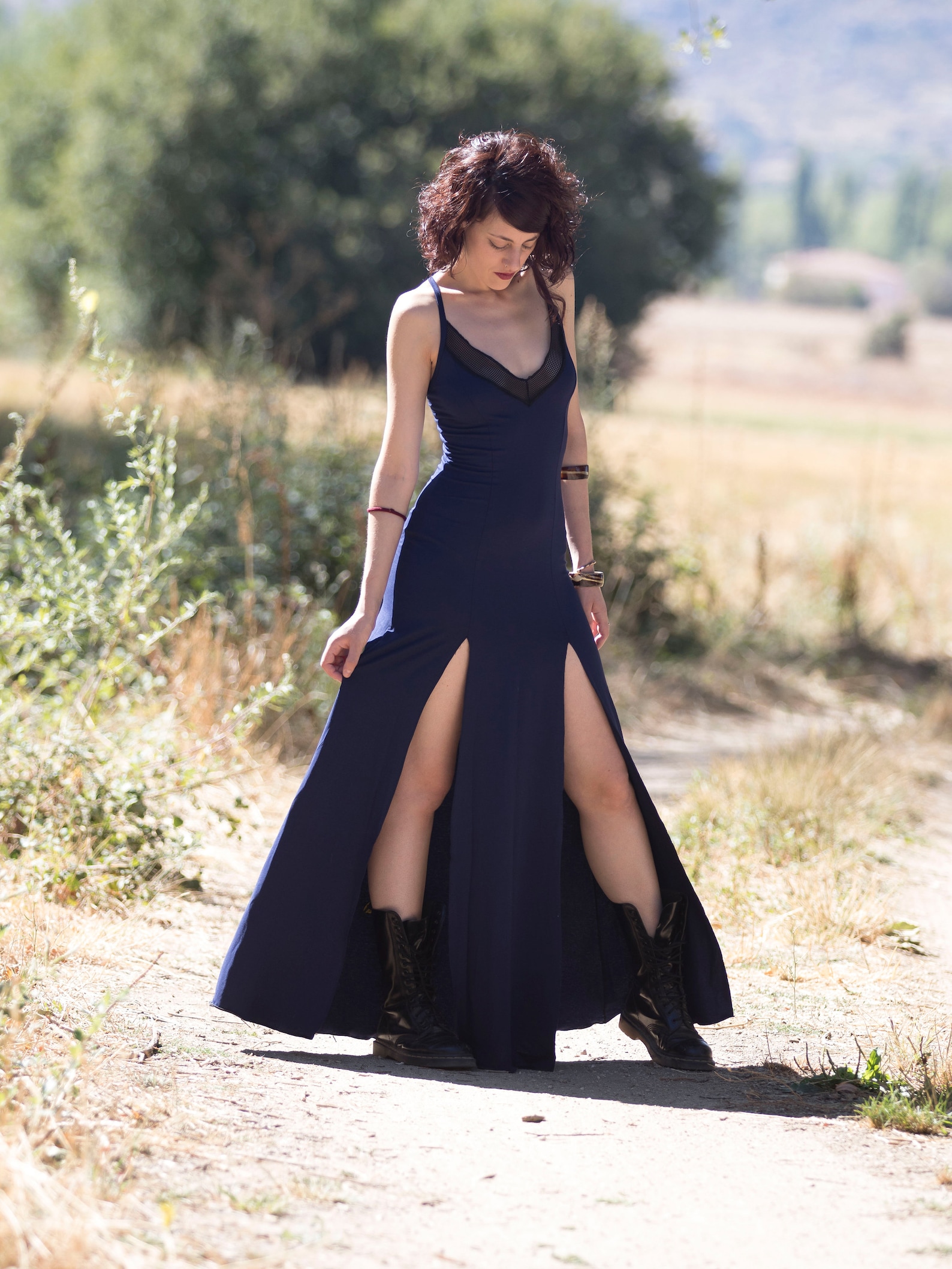 Forest Green Performance Princess Cut Dress With Front Slits. Bohemian ...