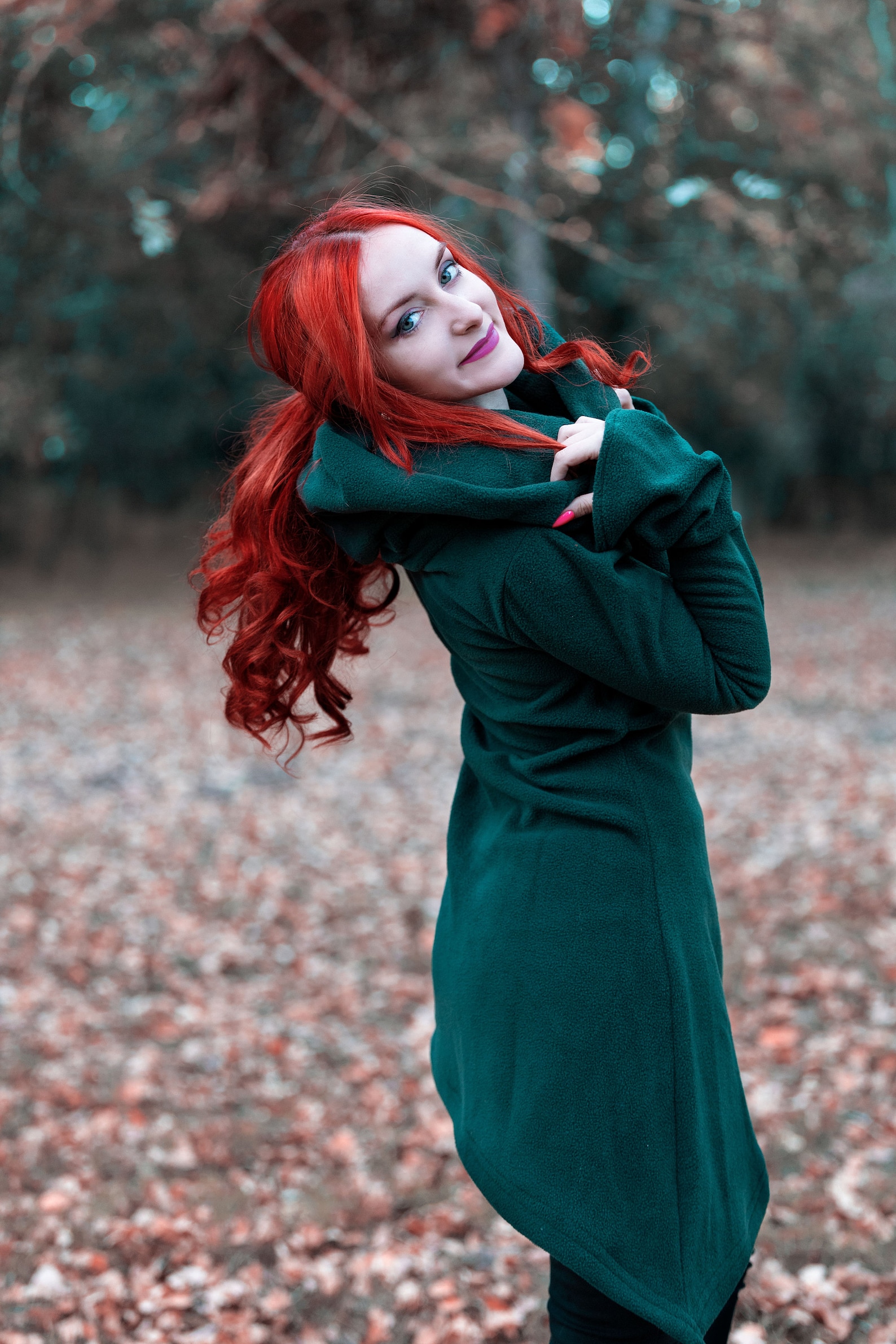 Hooded Green Polar Fleece. Cowl Winter Long Fleece Jacket. Gothic ...