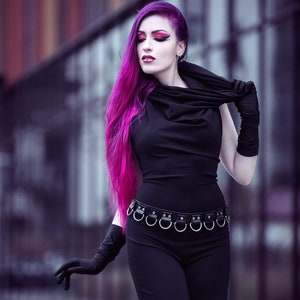 Open Back Black Jumpsuit, Goth Wide Leg Romper, Yoga Romper, Hooded ...