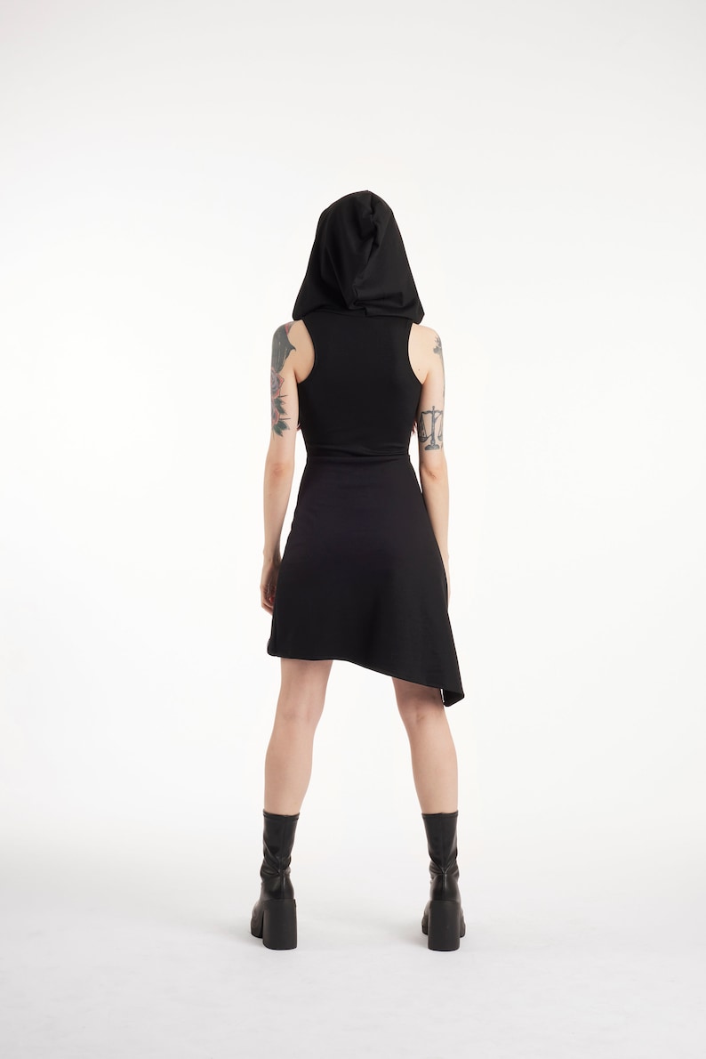 Black Hooded Racerback Dress. Gothic Hooded Sleeveless Dress ...
