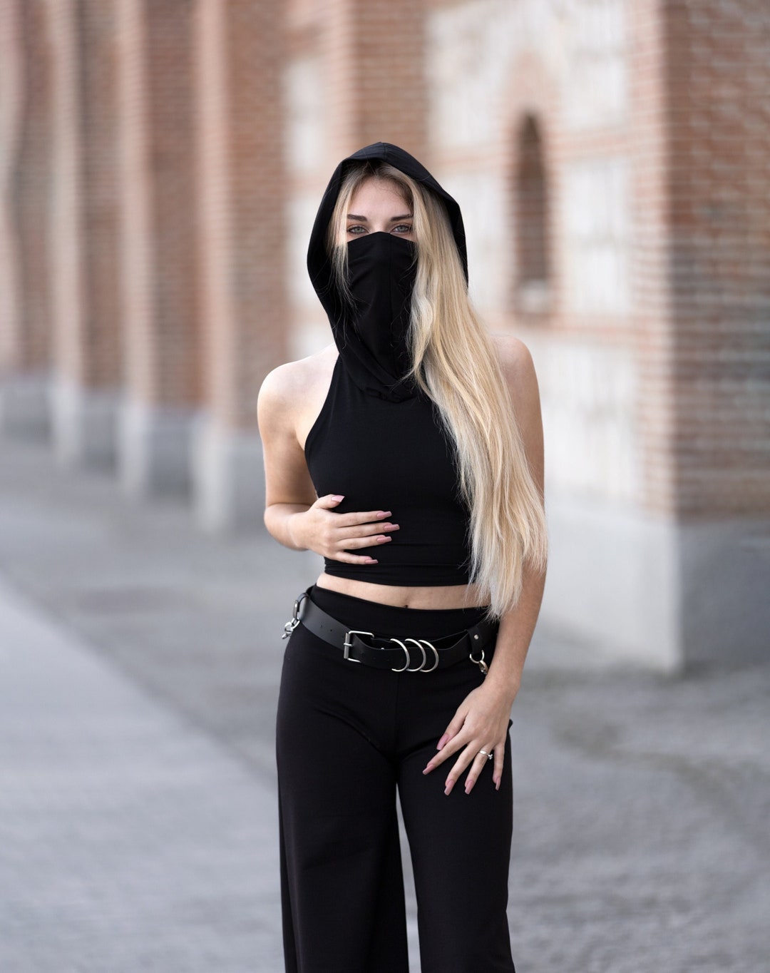 Face Mask Hooded Crop Top. Ninja Hooded Top. Festival Dust Mask Hooded ...