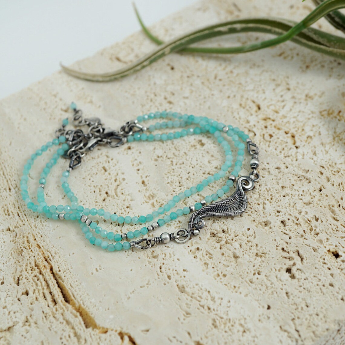 Blue Water Set Of Silver Bracelets With Wave Motif And Blue Etsy