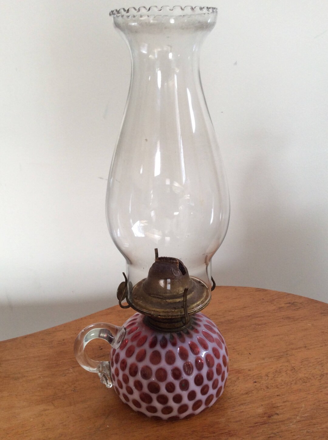 Cranberry Opalescent Coin Dot Finger Oil Lamp C1890 - Etsy