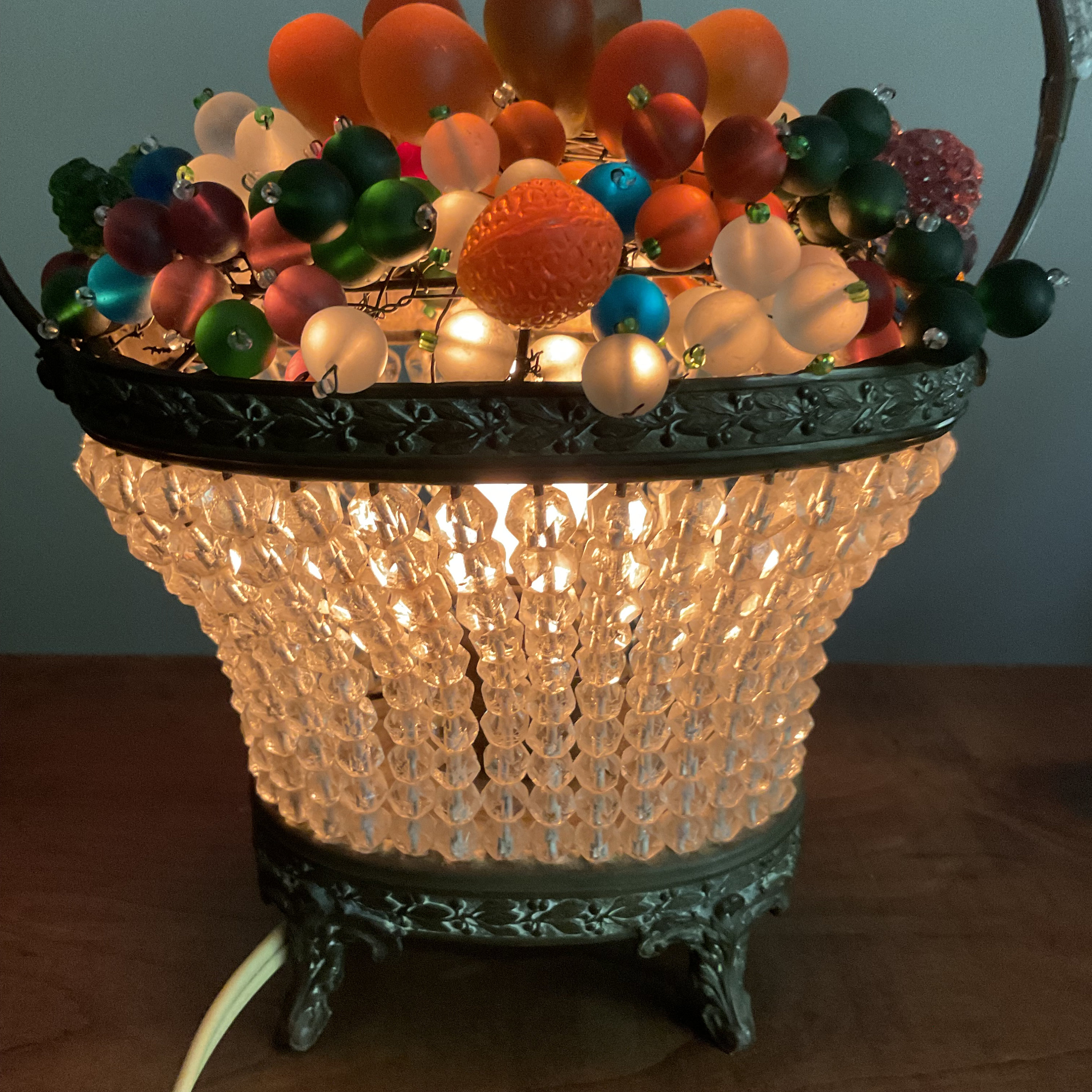 Czechoslovakian Glass Fruit Beaded Basket Accent Lamp antique Art Deco ...