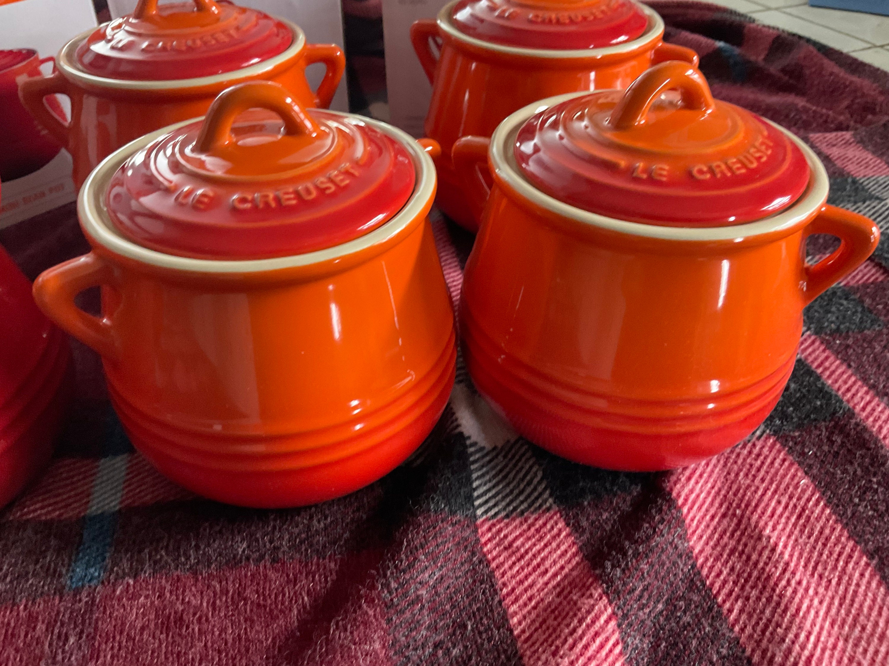 Set of Six New LE CREUSET Mini Bean Pot 20 Oz. With Lid Red Orange ...