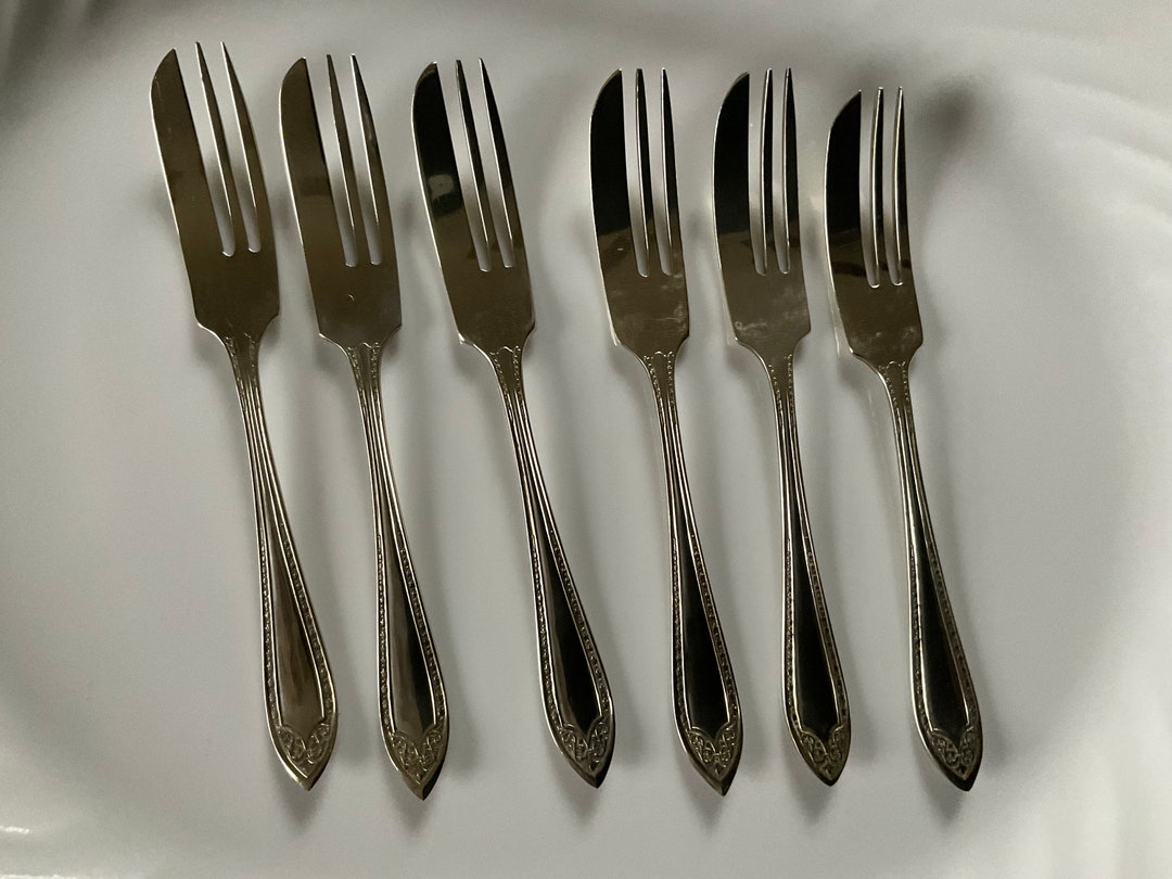 6 EPNS Cake Pastry Dessert Forks Decorated Handles * Antique Dessert ...