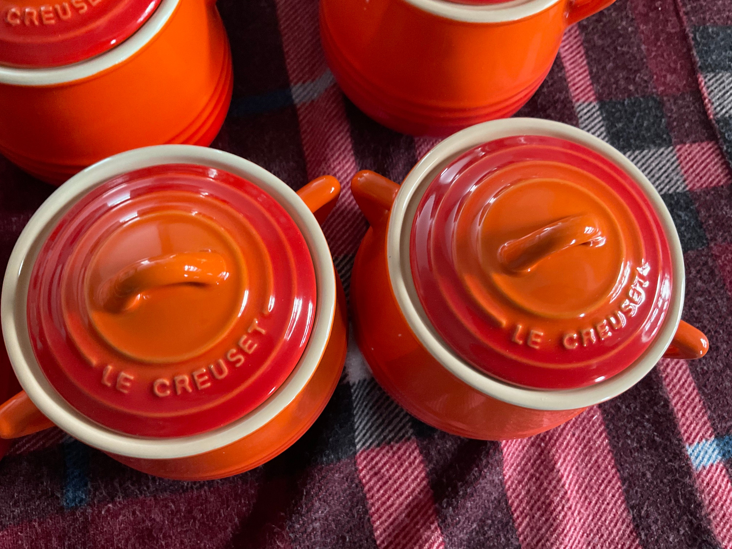 Set of Six New LE CREUSET Mini Bean Pot 20 Oz. With Lid Red Orange ...