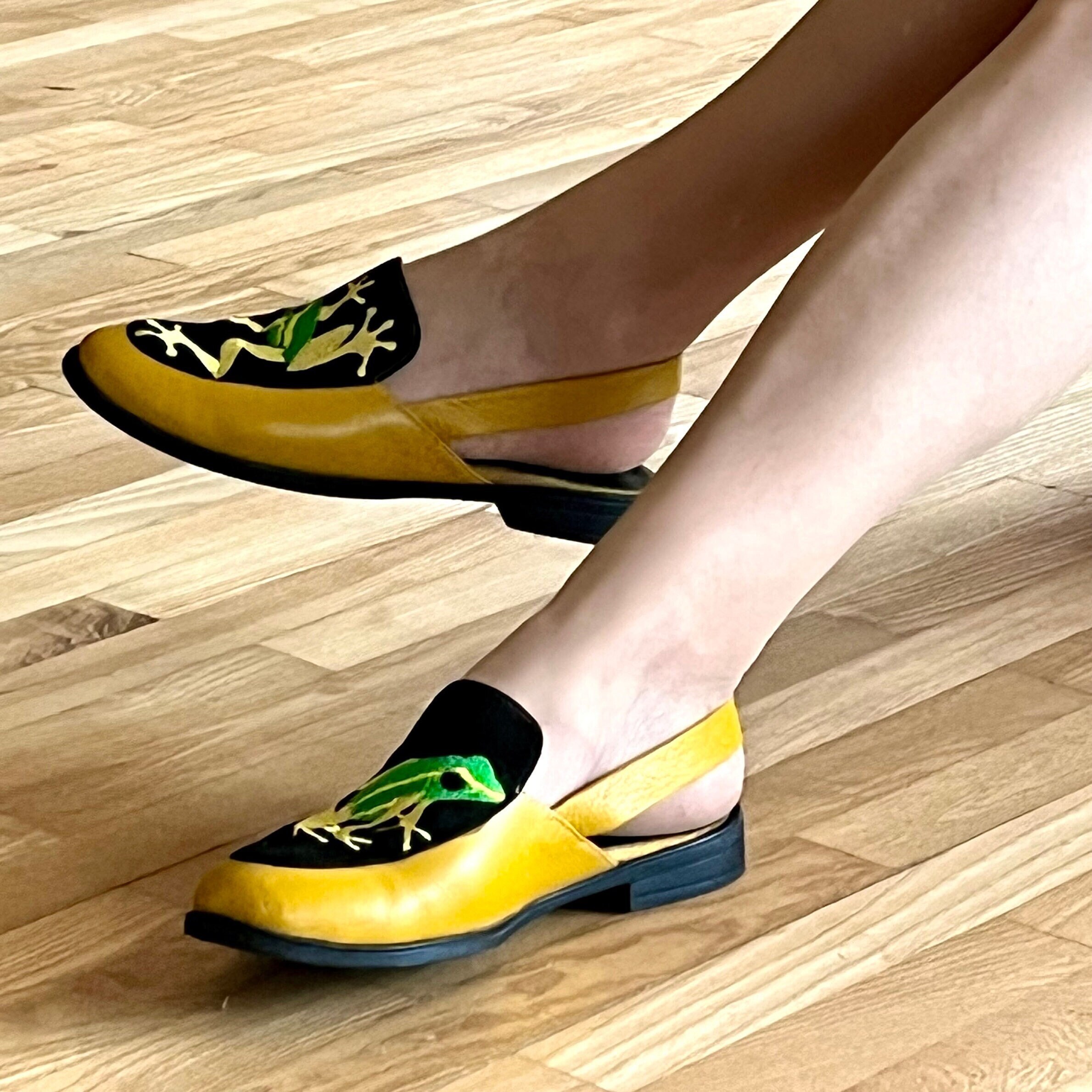 Yellow Leather Flat Sandals. Women's Comfortable Sandals With a Closed ...