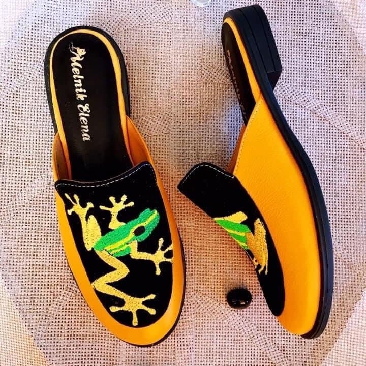 Yellow Leather Flat Sandals. Women's Comfortable Sandals With a Closed ...