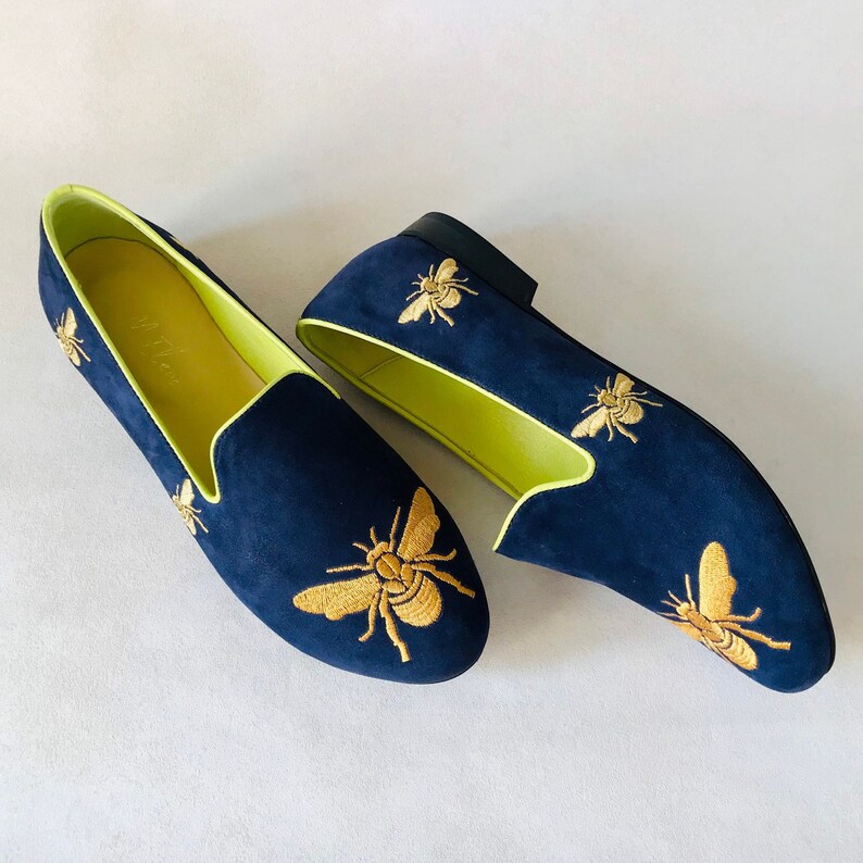 Exquisite Embroidered Bee Motif Suede Loafers - Etsy