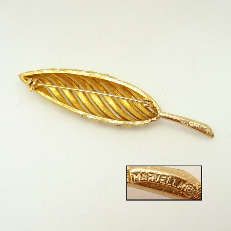MARVELLA Vintage Leaf Brooch Pin Mid Century Sparkling Rhinestones ...