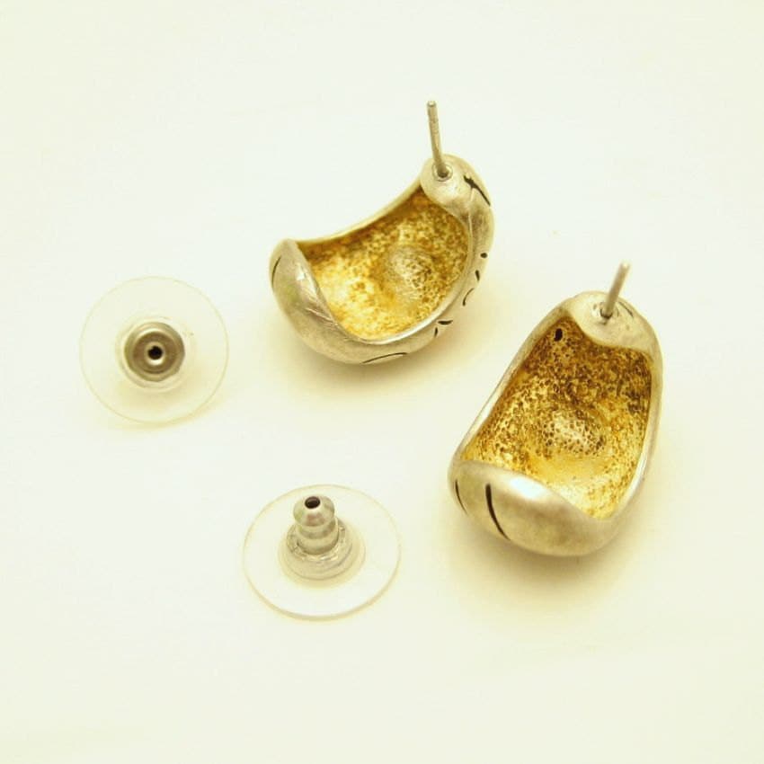 Vintage Post Earrings Curved Gold Plated Engraved Topaz Glass Unique ...
