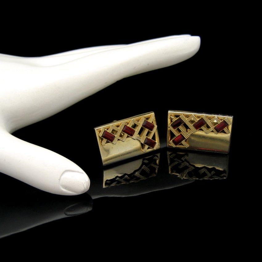 ANSON Vintage Mens Cuff Links Mid Century Red Baguette Rhinestones ...