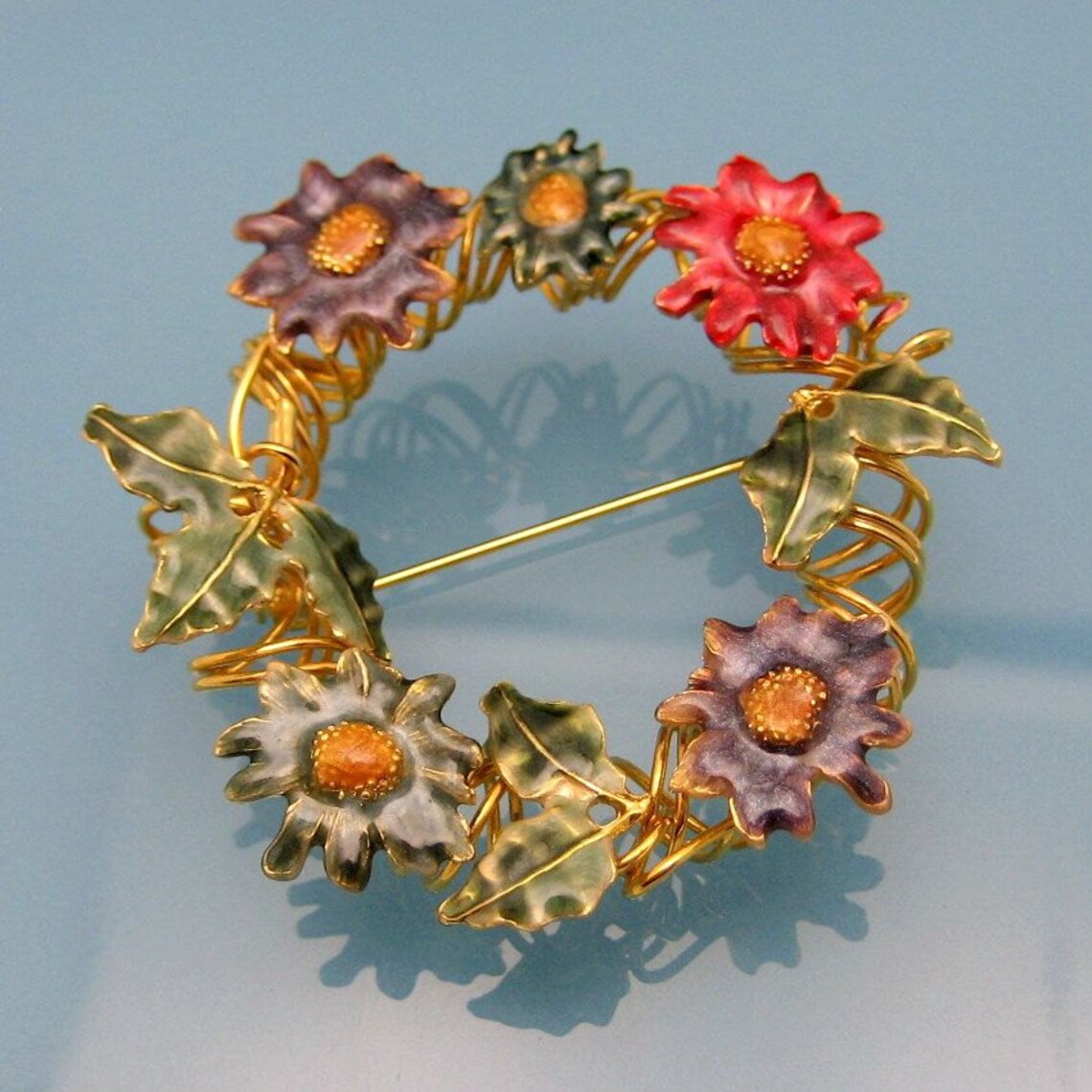 Vintage Wreath Brooch Pin Large Mid Century Colored Enamel - Etsy