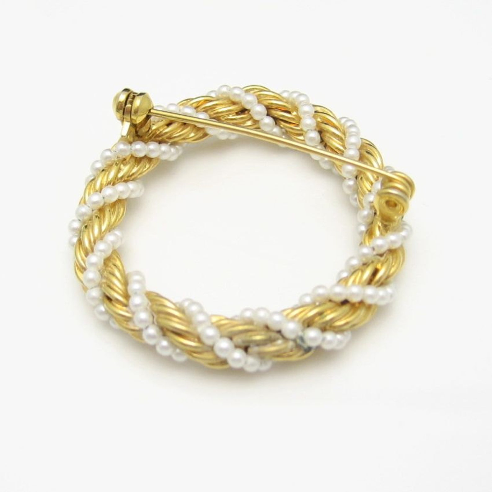 Vintage Circle Brooch Pin Mid Century Classic Faux Pearl Braided ...