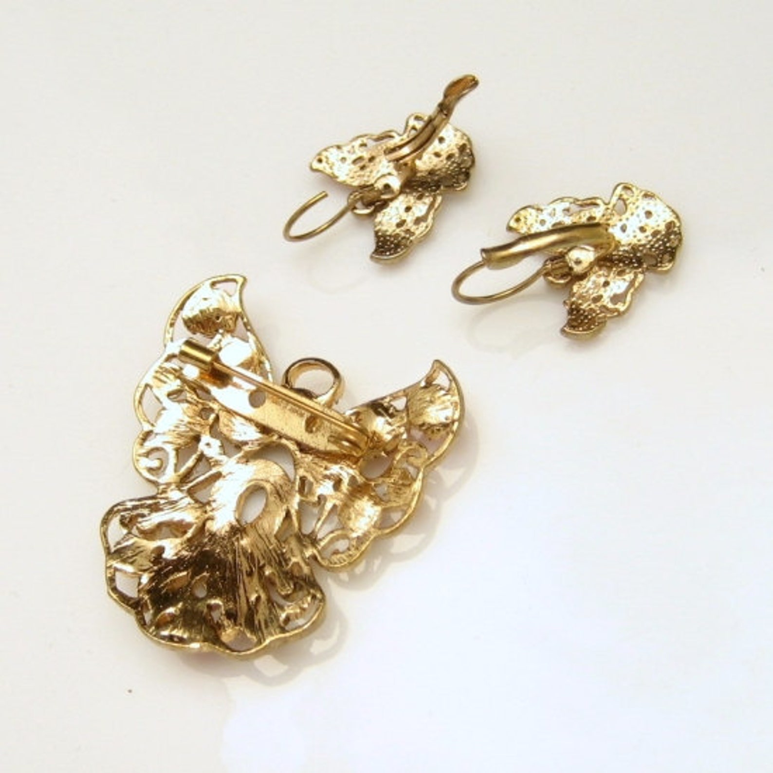 Vintage Filigree Large Angel Pink AB Rhinestones Brooch Pin Earrings ...