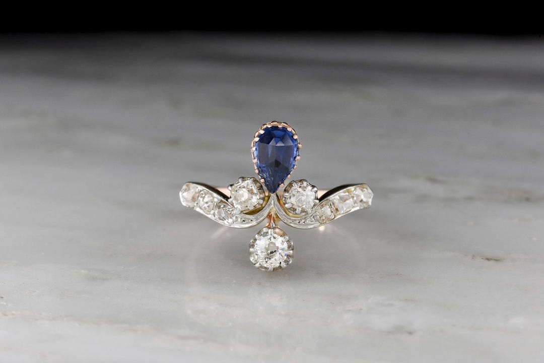 C. 1800s Victorian Tiara Ring / Princess Ring: No-heat Pear Cut ...