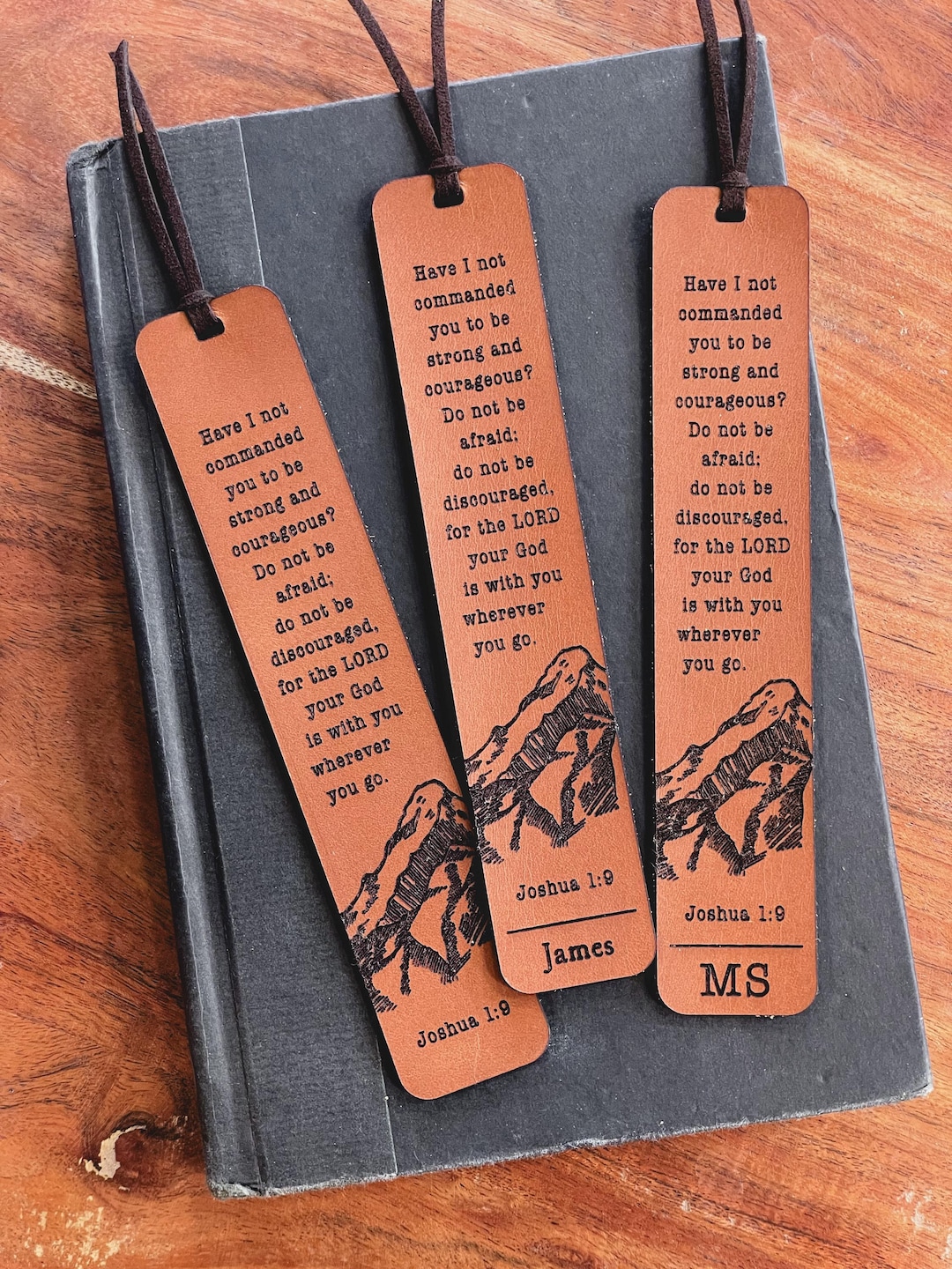 Personalized Leather Bible Bookmark Religious Gift for Men - Joshua 1:9 ...