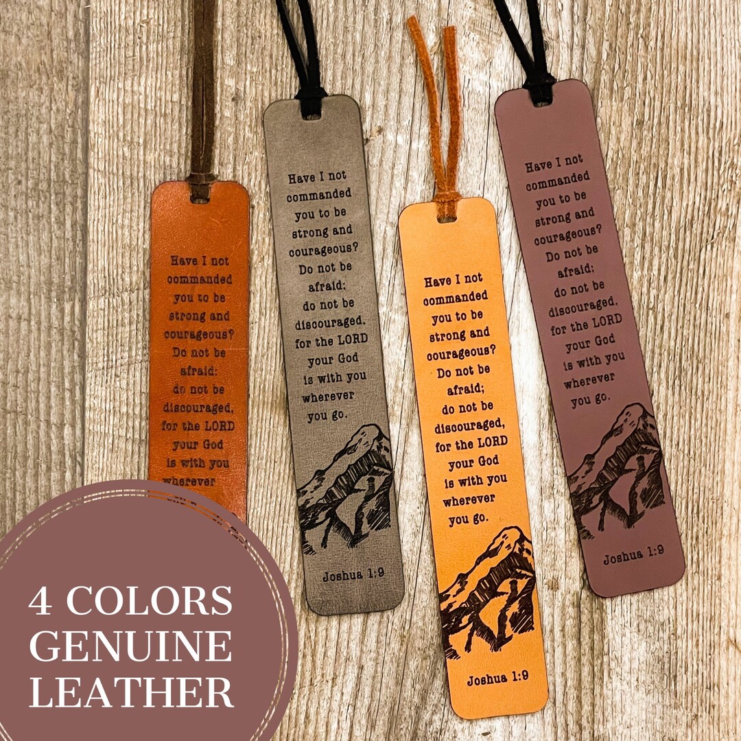 Leather Bible Bookmark Religious Gift for Him - Joshua 1:9 Be Strong ...