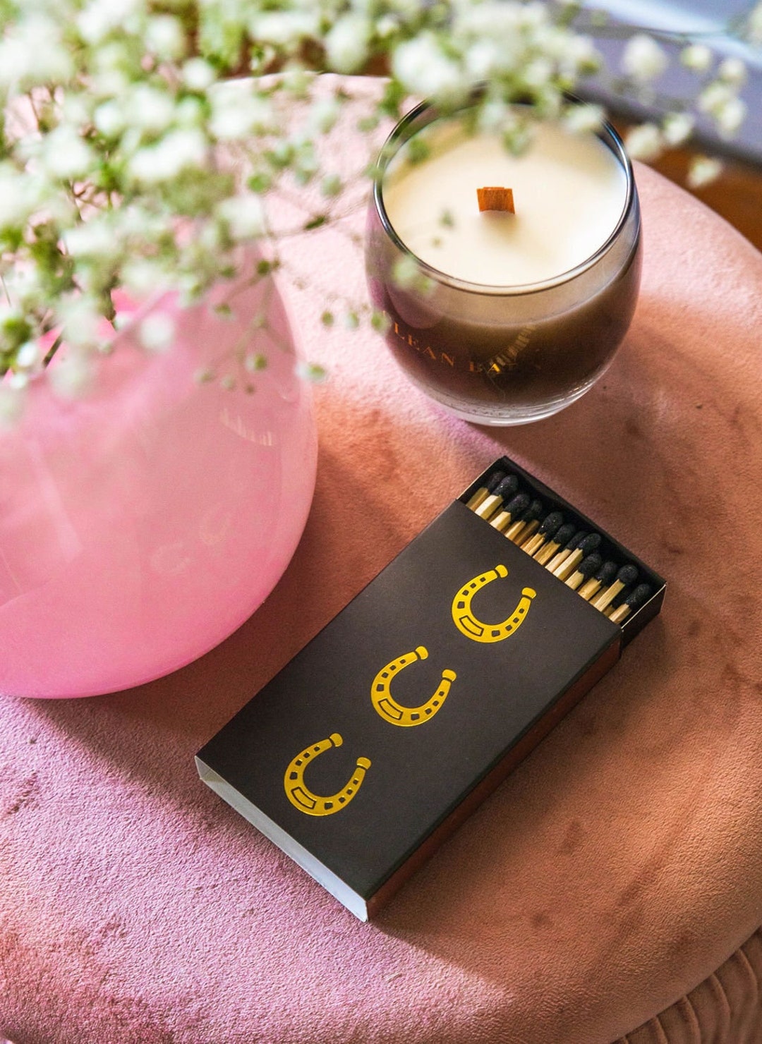 Black Horseshoe Oversized Match Box With Black Tipped Safety Matches - Etsy